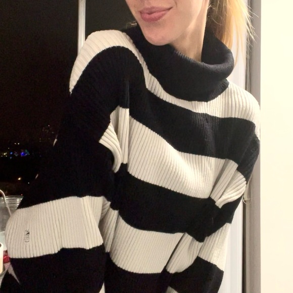 Zara | Sweaters | Zara Black And White Striped Turtleneck Sweater | Poshmark